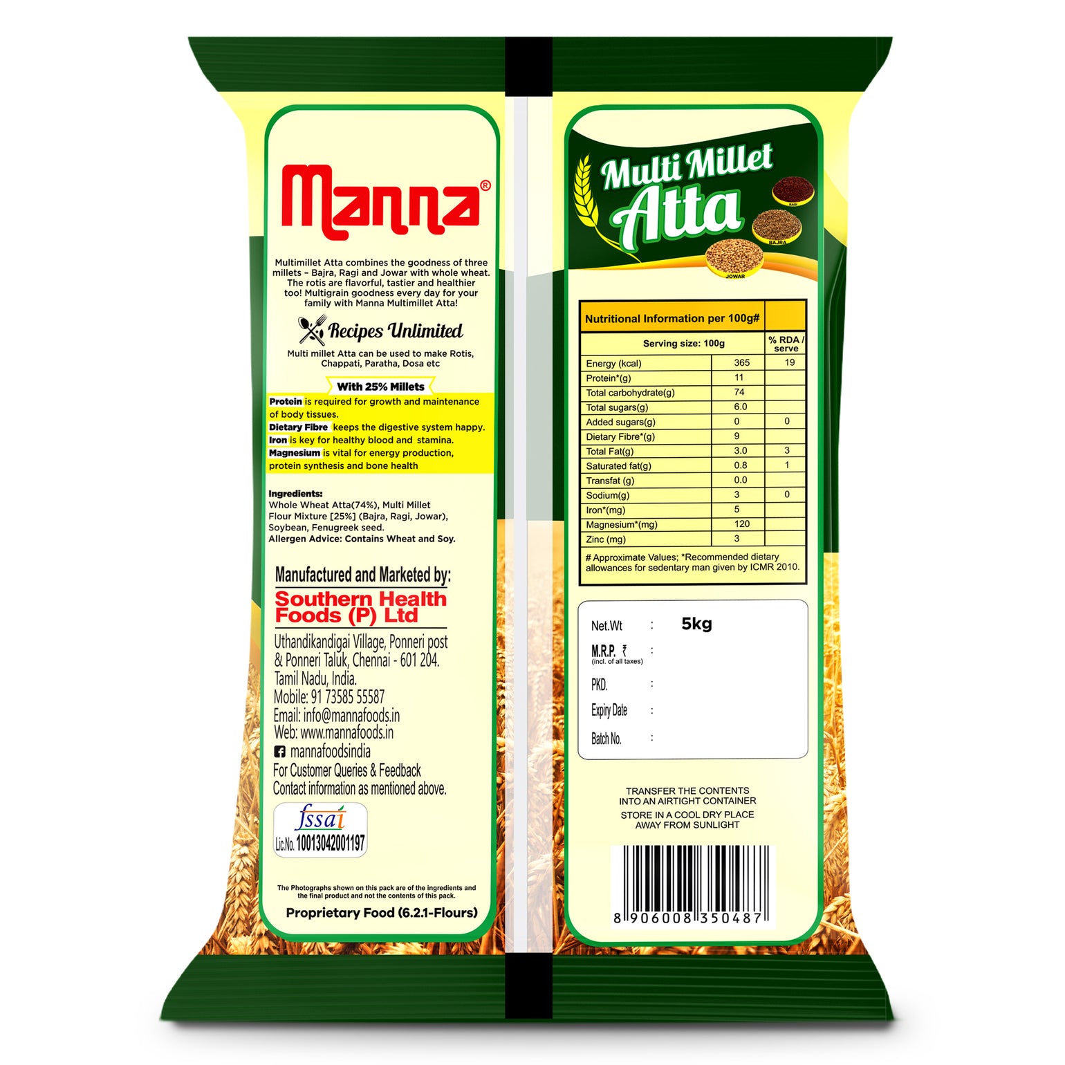 Buy Manna Multi Millet Atta (Flour) | Natural Multigrain Atta | Home ...