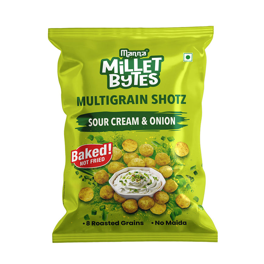 Manna Millet Bytes - Sour Cream & Onion Multigrain Shotz - 190g | Bake ...