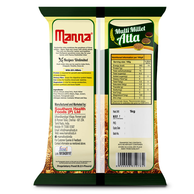 Buy Manna Multi Millet Atta (Flour) | Natural Multigrain Atta | Home ...