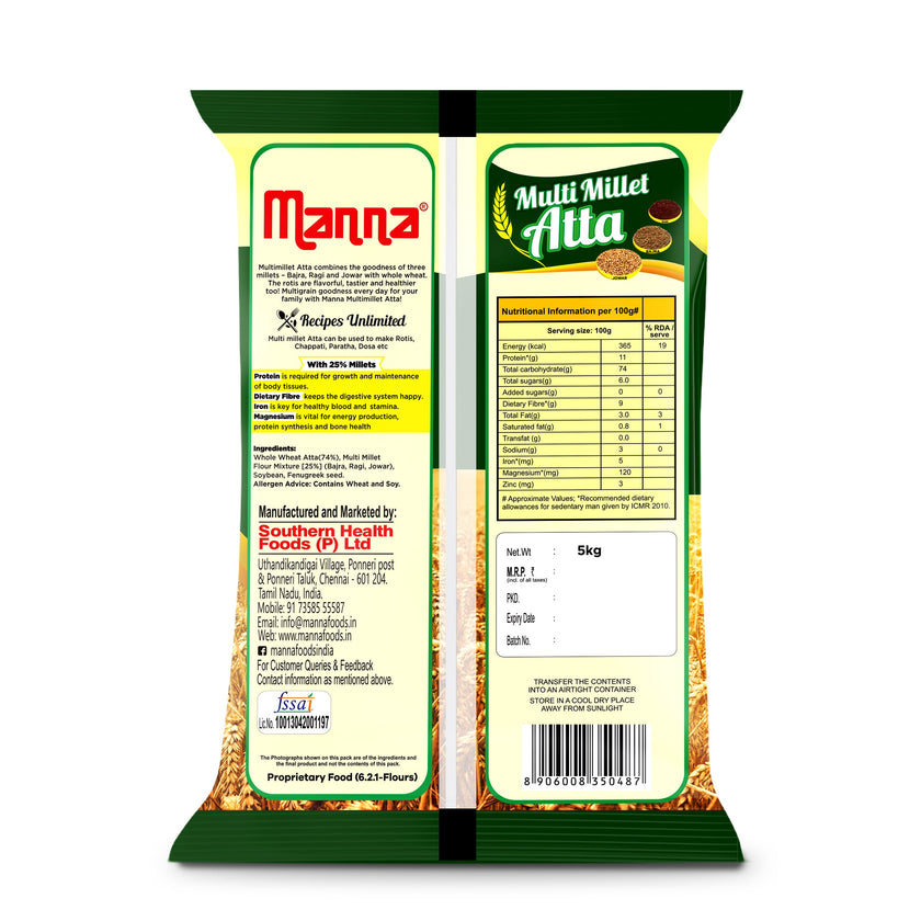 Buy Manna Multi Millet Atta (Flour) | Natural Multigrain Atta | Home ...